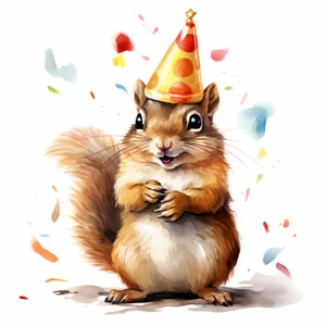 Chipmunk Clipart, Chipmunk With Party Hat Images, 10 Watercolor Clip ...
