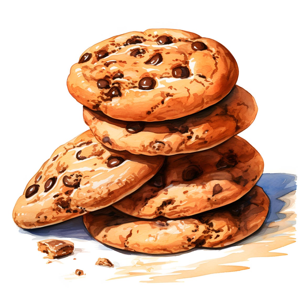Watercolor Chocolate Chip Cookies Clipart: Printable JPG Images ...