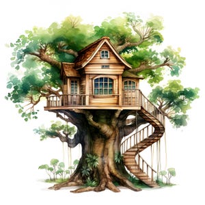 Treehouse Clipart, Children Tree House Images, 10 Watercolor Clip Art ...