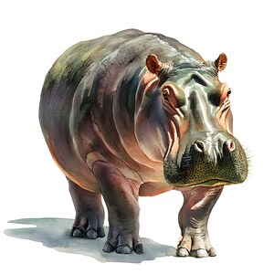 Hippo Clipart, Hippopotamus Images, 10 Watercolor Clip Art, Printable ...
