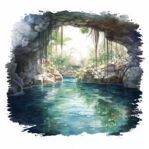 Cenote Landscape Clipart, Mexican Cenote Images, 10 Watercolor Clip Art ...