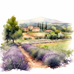 France Provence Clipart, Provence Landscape Images, 10 Watercolor Clip ...
