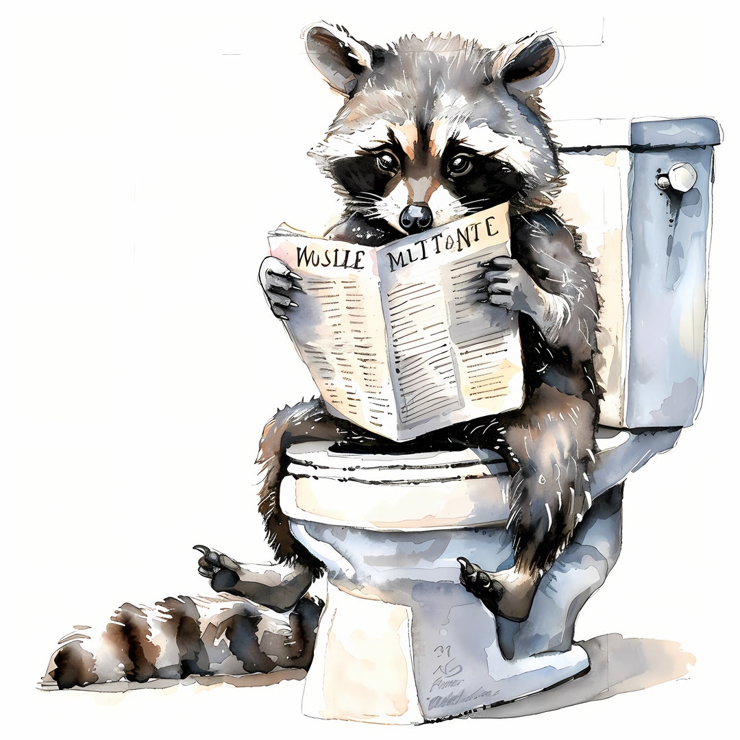 Raccoon Clipart, Raccoon on the Toilet Images, 10 Watercolor Clip Art ...