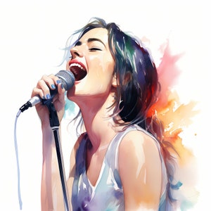 Watercolor Woman Singing Clipart: Microphone JPG Images (commercial Use ...
