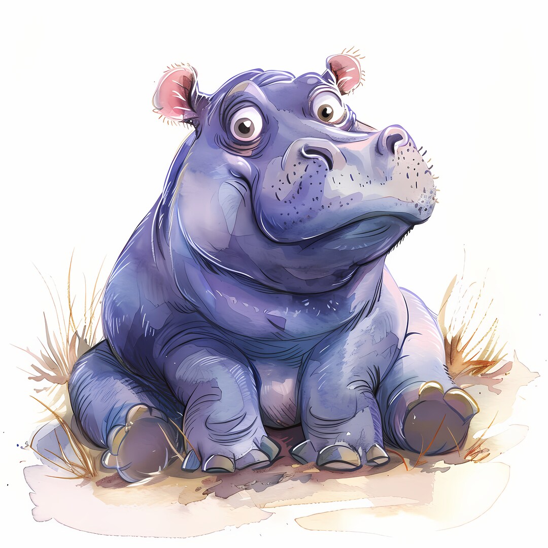 Hippo Clipart, Cartoon Hippopotamus Images, 10 Watercolor Clip Art ...