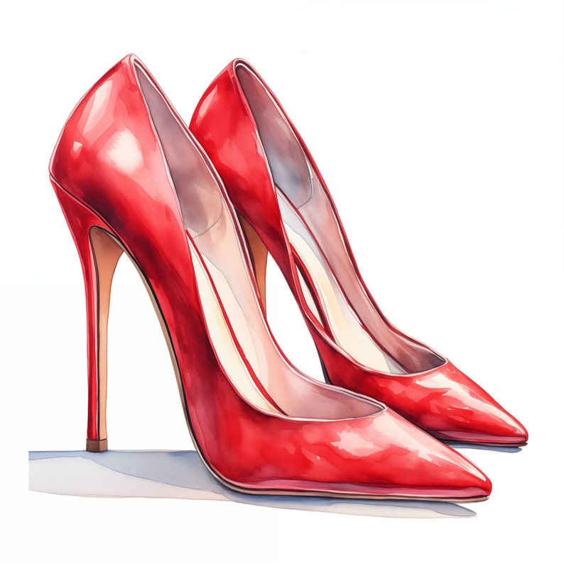 10 Red Highheels Clipart, Red High Heels JPG, Watercolor Clipart, High ...
