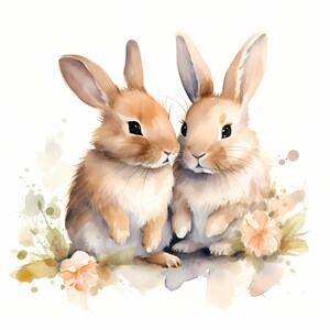Love Bunny Clipart, Valentines Rabbits Images, 10 Watercolor Clip Art ...