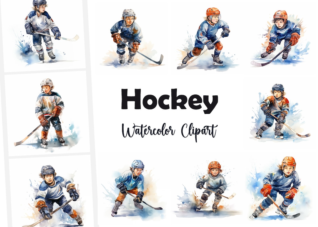 Children Hockey Clipart, Hockey Sport Images, 10 Watercolor Clip Art ...