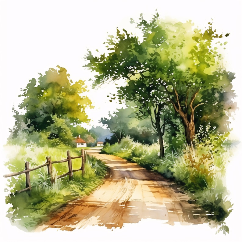 Country Lane Clipart, Spring Path Images, 10 Watercolor Clip Art ...