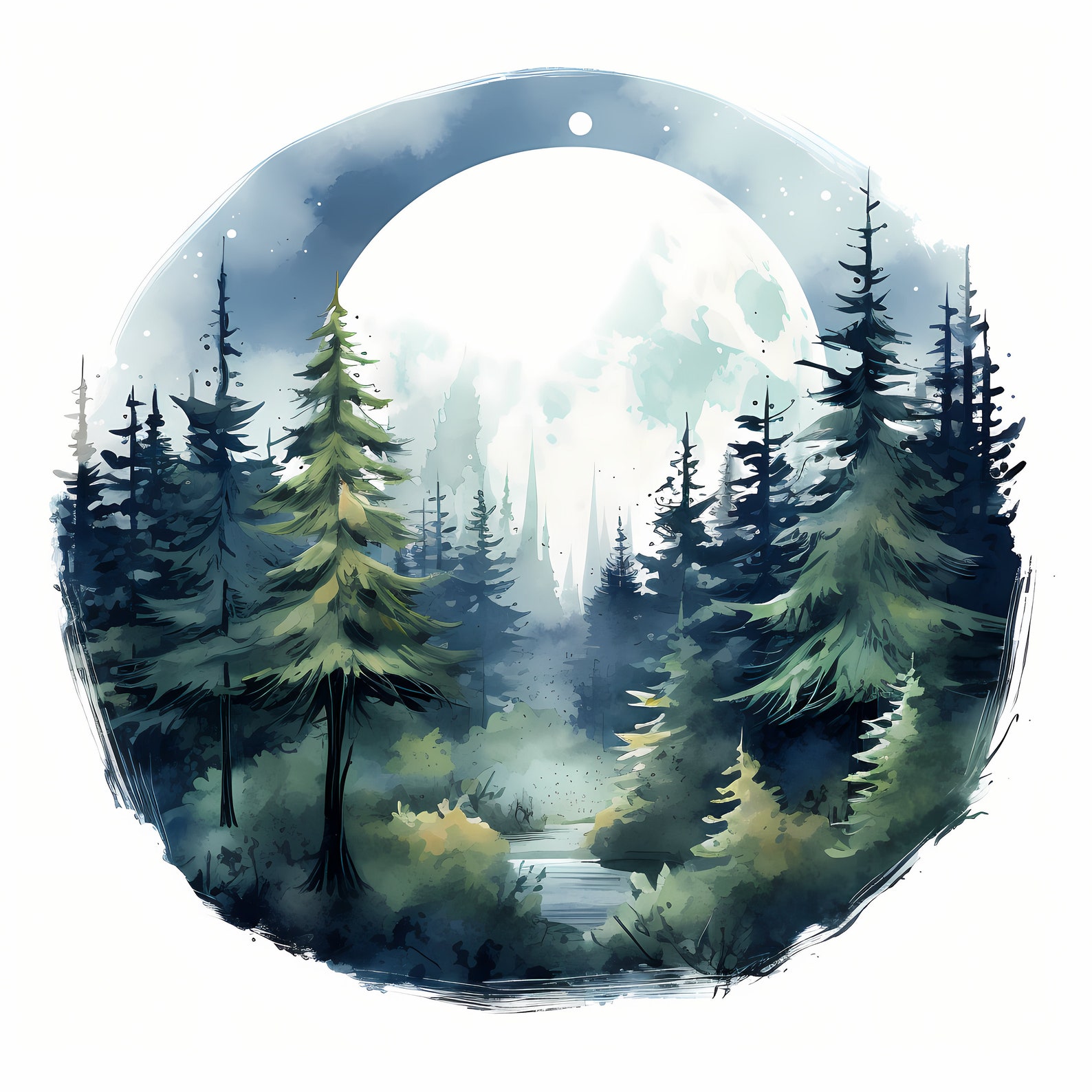 Full Moon Over Forest Clipart, Forest Moon Images, 10 Watercolor Clip ...