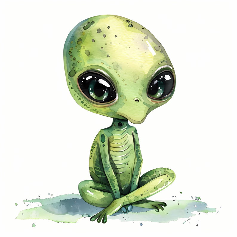 Alien Clipart, UFO, Green Aliens Images, 10 Watercolor Clip Art ...