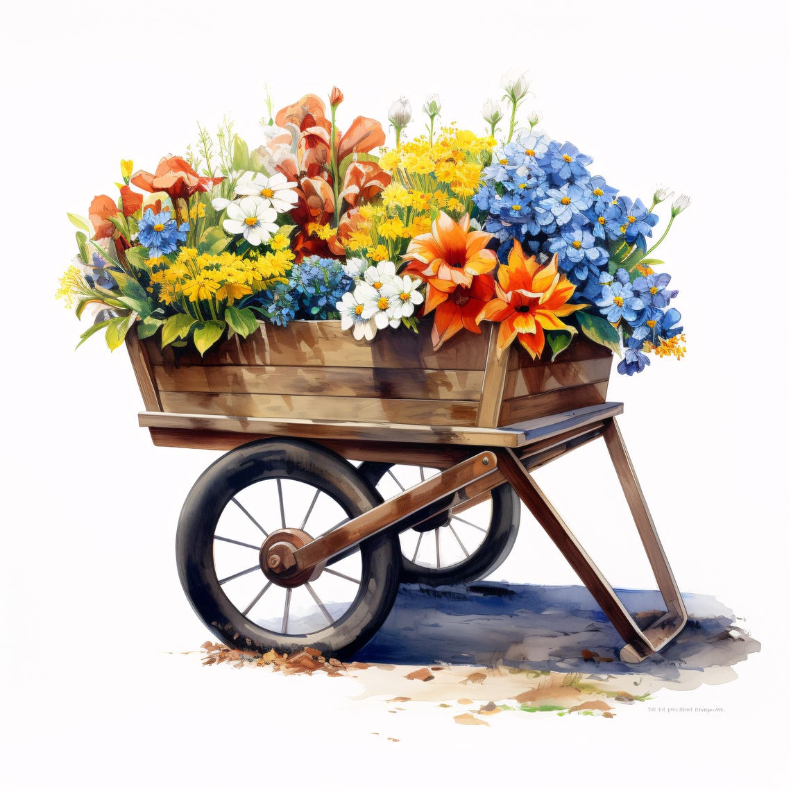 Flower Wheelbarrow Clipart, Garden Flower Cart Images, 10 Watercolor ...