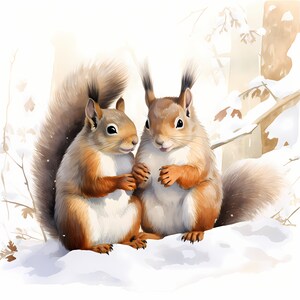 Squirrel Couple Clipart, Winter Squirrels Images, 10 Watercolor Clip ...
