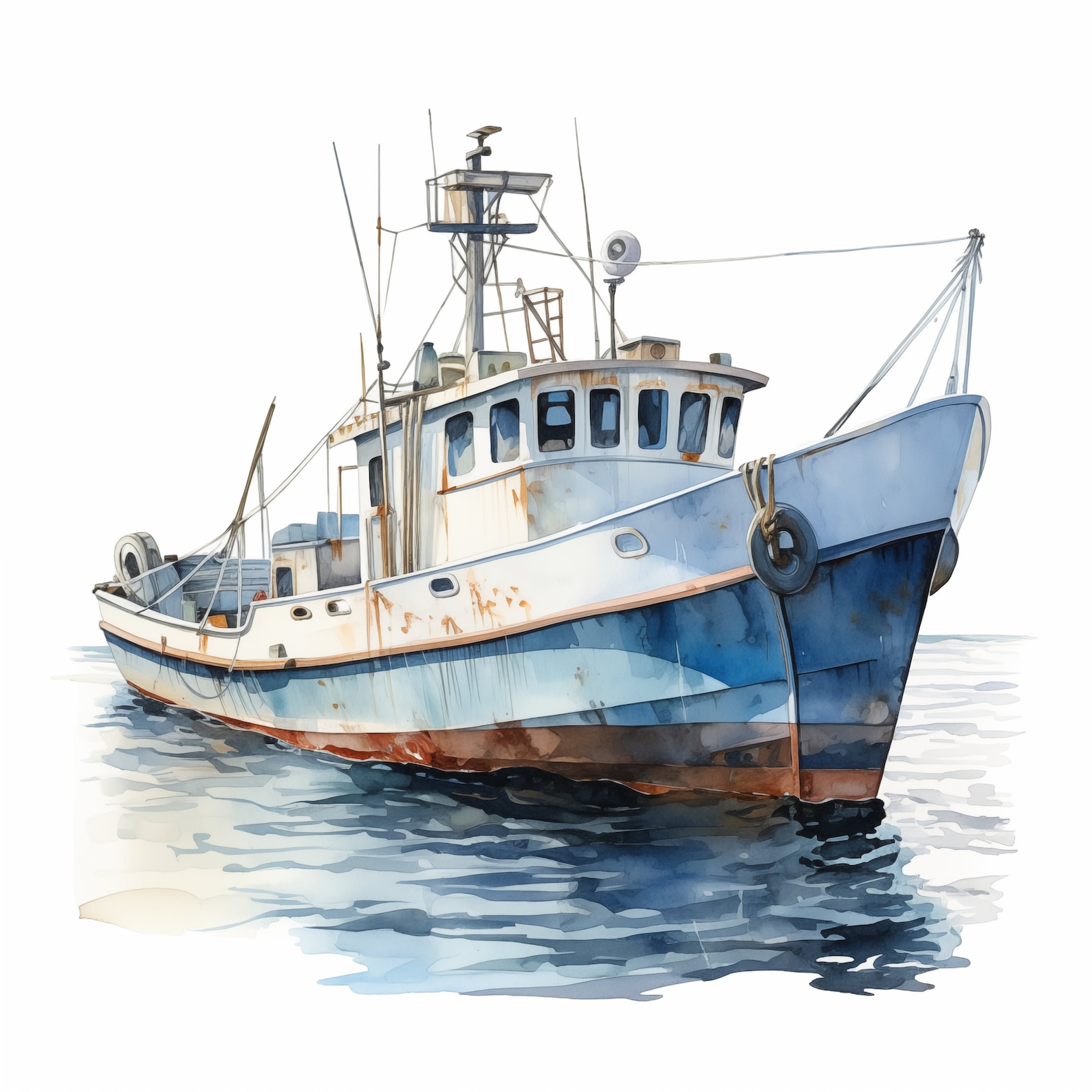 10 Fishing Boat, Fishing Trawler JPG, Watercolor Clipart, High Quality ...