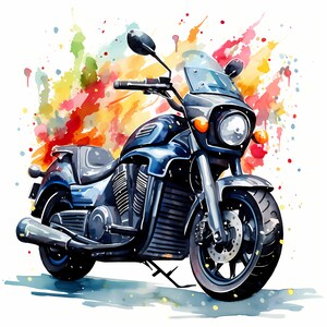Motobike Clipart, Motorcycle Images, 10 Watercolor Clip Art, Printable ...