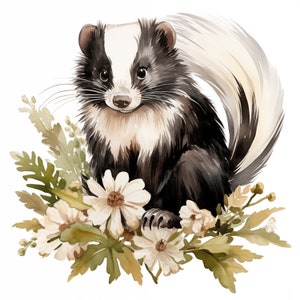 10 Skunk With Flowers Clipart, Skunk JPG, Watercolor Clipart, High ...