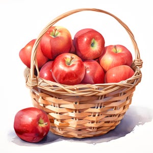 Red Apples Clipart, Apples in Basket Images, 10 Watercolor Clip Art ...