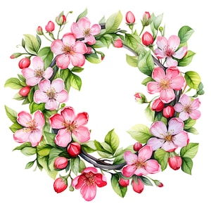 Apple Wreath Clipart, Apple Blossom Wreath Images, 10 Watercolor Clip ...
