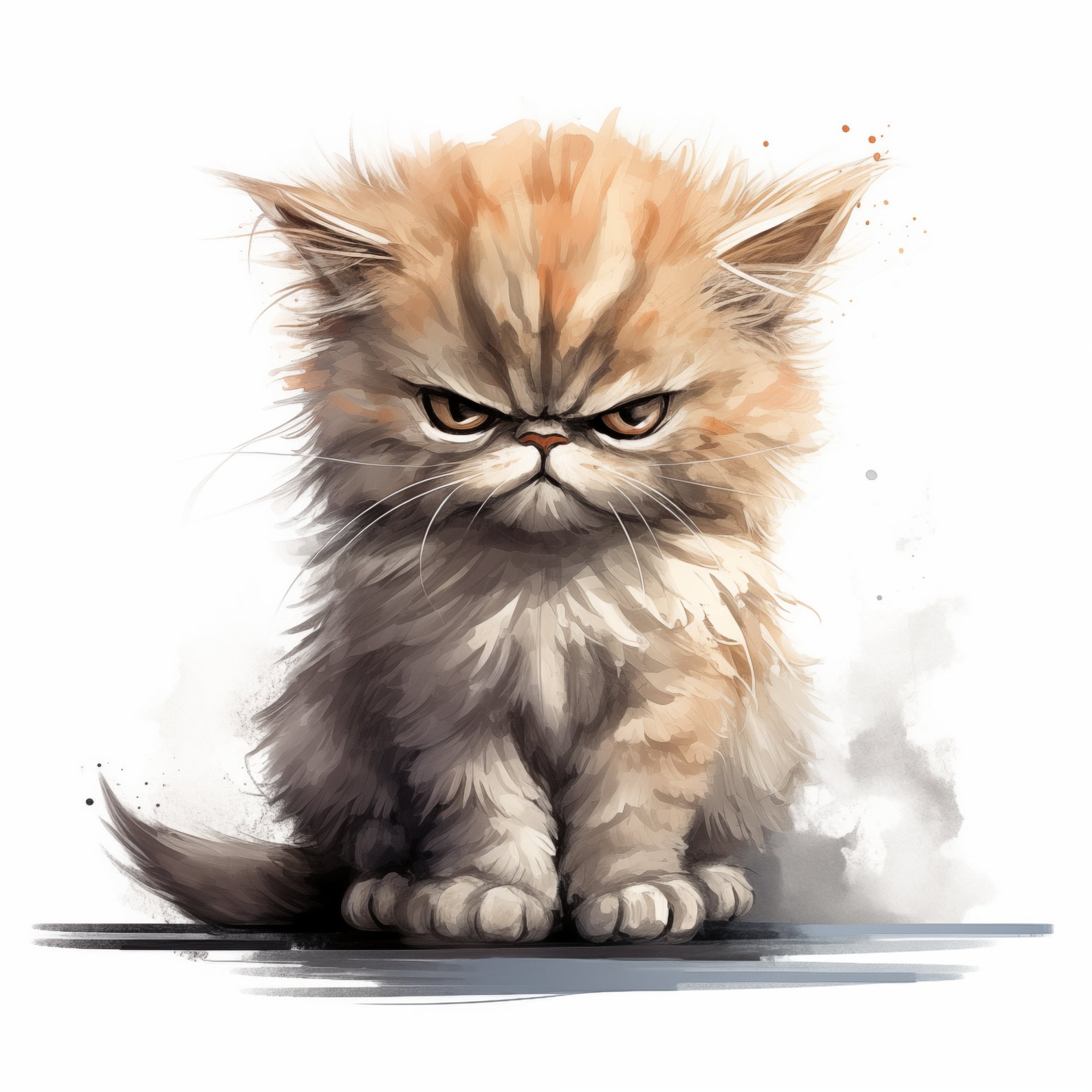 10 Sad Cat, Angry Cat, Grumpy Kitten JPG, Watercolor Clipart, Printable ...