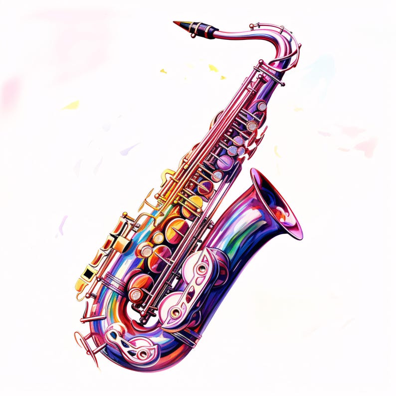 Saxophone Clipart, Jazz Instrument Images, 10 Watercolor Clip Art ...