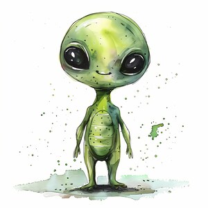 Alien Clipart, UFO, Green Aliens Images, 10 Watercolor Clip Art ...