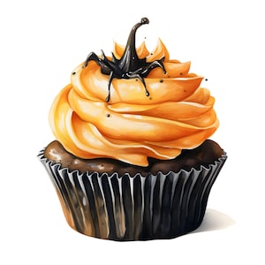 Halloween Cupcake Clipart, Scary Cupcakes Images, 10 Watercolor Clip ...