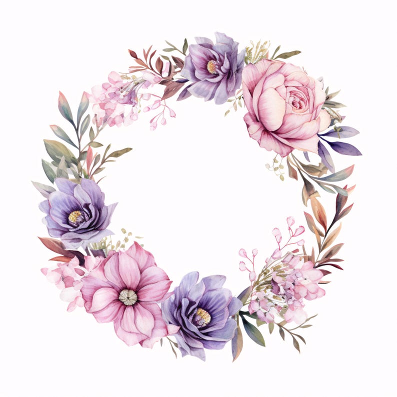 Watercolor Floral Wreath Clipart: Spring Flower Circle (JPG Instant ...
