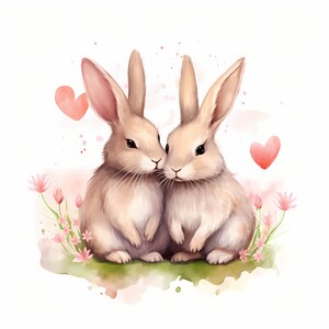 Love Bunny Clipart, Valentines Rabbits Images, 10 Watercolor Clip Art ...