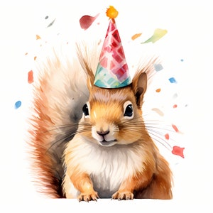 Squirrel Clipart, Squirrel With Party Hat Images, 10 Watercolor Clip ...