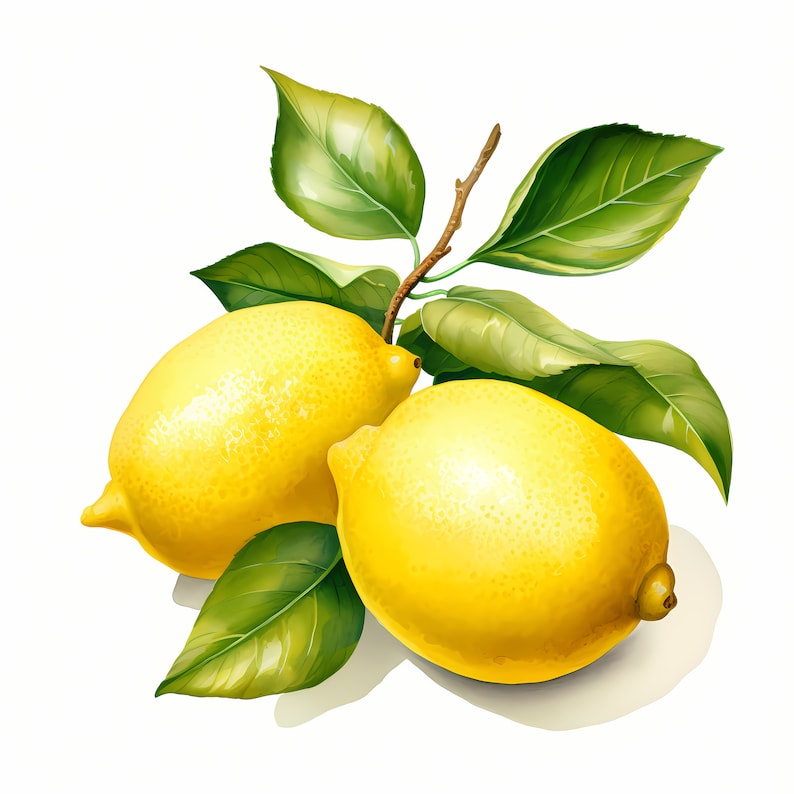 Lemons, Fresh Citrus, Fruit Lemon Watercolor Clipart Set With 10 JPG ...