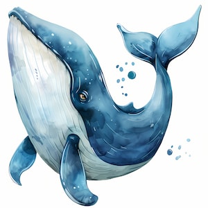 Whale Clipart, Cartoon Whales Images, 10 Watercolor Clip Art, Printable ...