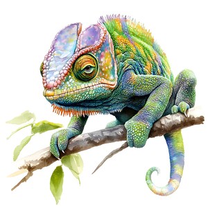 Chameleon Clipart, Tropical Reptile Images, 10 Watercolor Clip Art ...
