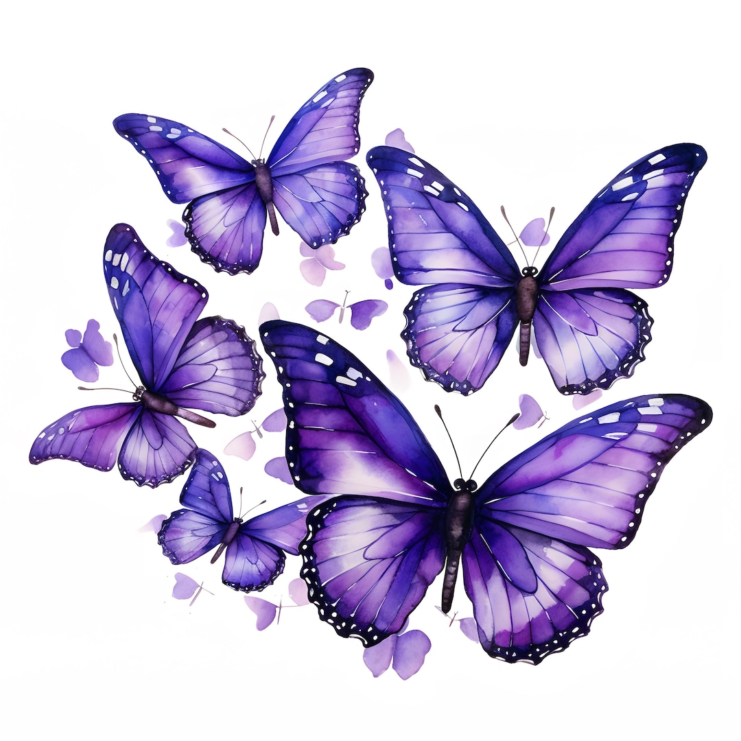 Watercolor Violet Butterflies Clipart: Printable JPG Images (commercial ...
