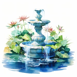 Garden Fountain Clipart, Water Fountain Images, 10 Watercolor Clip Art ...