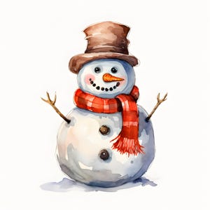 Snow Man Clipart, Snowman With Scarf Images, 10 Watercolor Clip Art ...