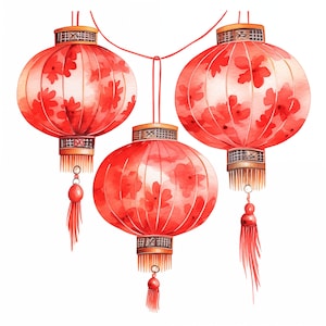 Chinese Lanterns Clipart, Lunar Year Lanterns Images, 10 Watercolor ...