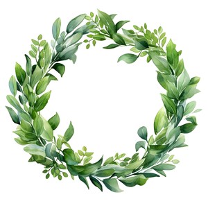 Greenery Wreath Clipart, Green Leaves Wreath Images, 10 Watercolor Clip ...