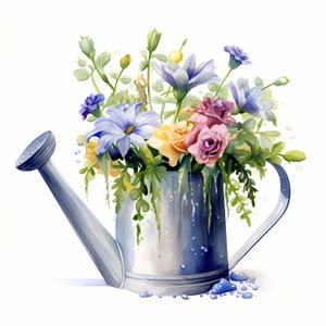 Watering Can Clipart, Watering Can With Flowers Images, 10 Watercolor ...