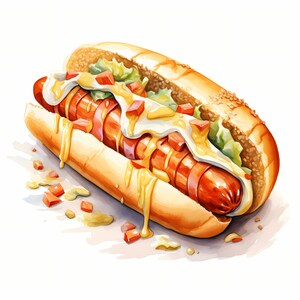 Hot Dog Clipart, American Hotdog, Fast Food Images, 10 Watercolor Clip ...