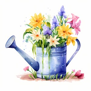 Watering Can Clipart, Watering Can With Flowers Images, 10 Watercolor ...