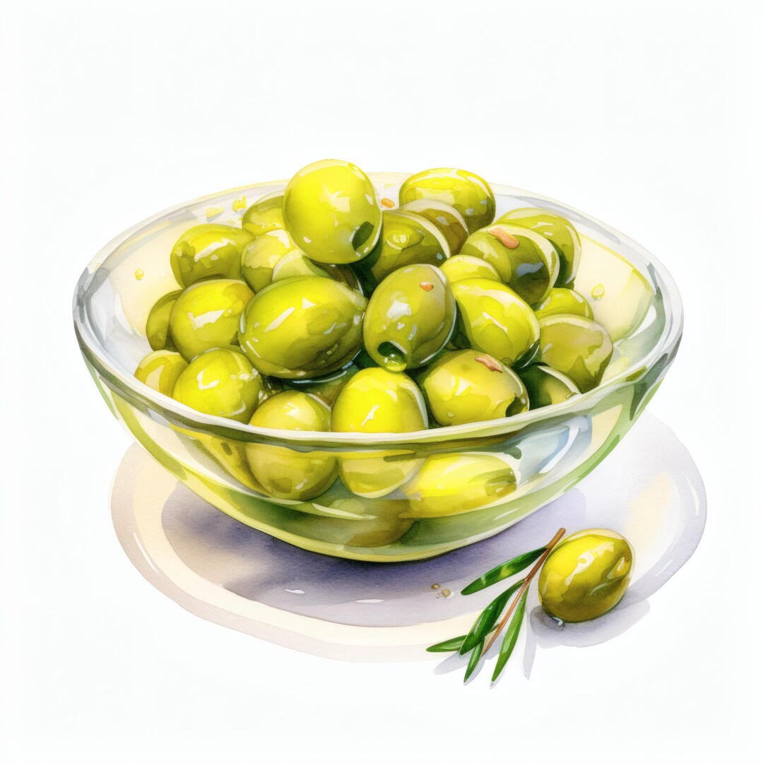 Green Olives Clipart, Mediterranean Snack Images, 10 Watercolor Clip ...