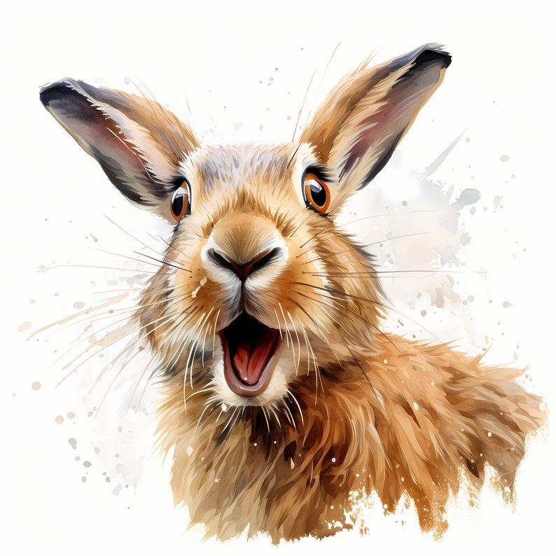 Surprised Hare, Shocked Rabbit, Forest Animal Watercolor Clipart Set ...