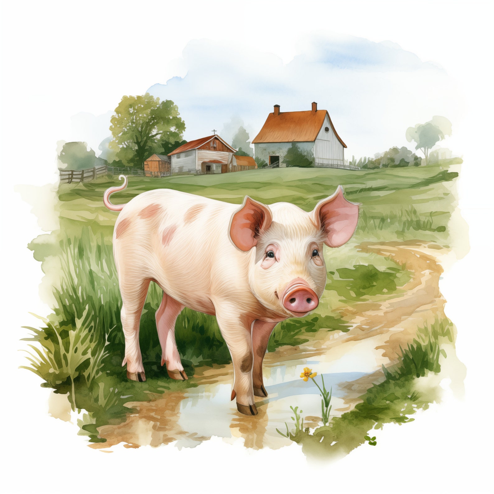 12 Farm Pig Clipart, Pig Clipart, Watercolor Clipart, High Quality Jpgs ...