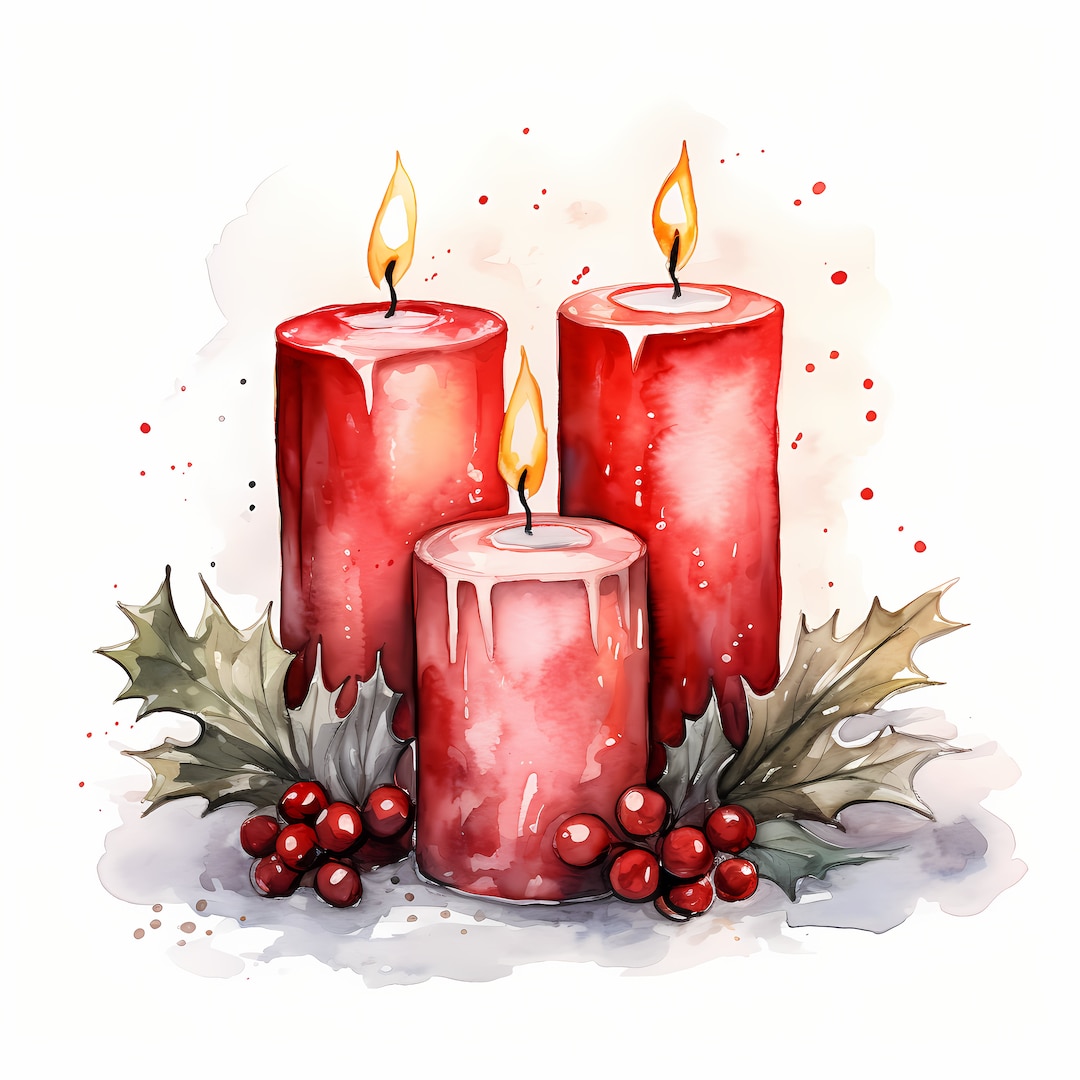 Candles Clipart, Christmas Candles Images, 10 Watercolor Clip Art ...