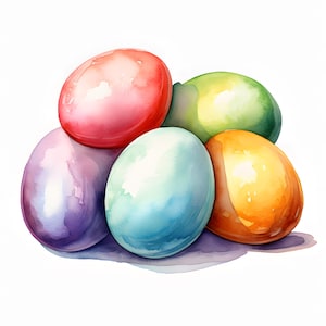 Watercolor Easter Eggs Clipart: Colorful Spring Images (jpgs ...