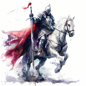 Watercolor Knight Clipart: Medieval Warrior Images (jpgs, Commercial ...