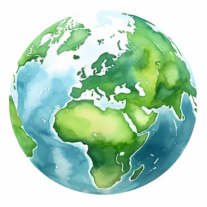 Map Globe Clipart, World Map Images, 10 Watercolor Clip Art, Printable ...