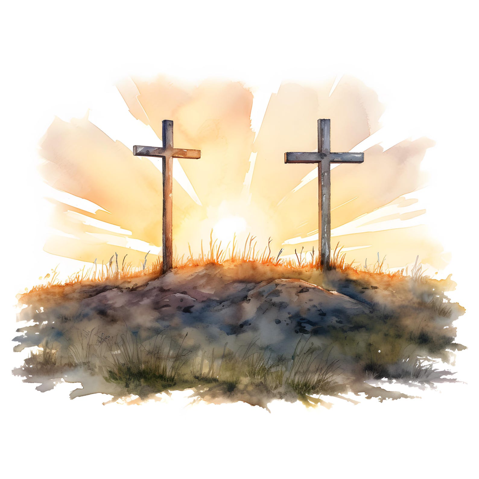 Watercolor Three Crosses Clipart: Sunset Scene (printable Jpgs) - Etsy