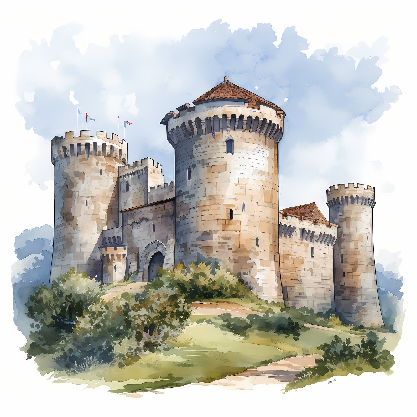 Medieval Castle Clipart, British Castles Images, 10 Watercolor Clip Art ...