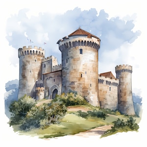 Medieval Castle Clipart, British Castles Images, 10 Watercolor Clip Art ...